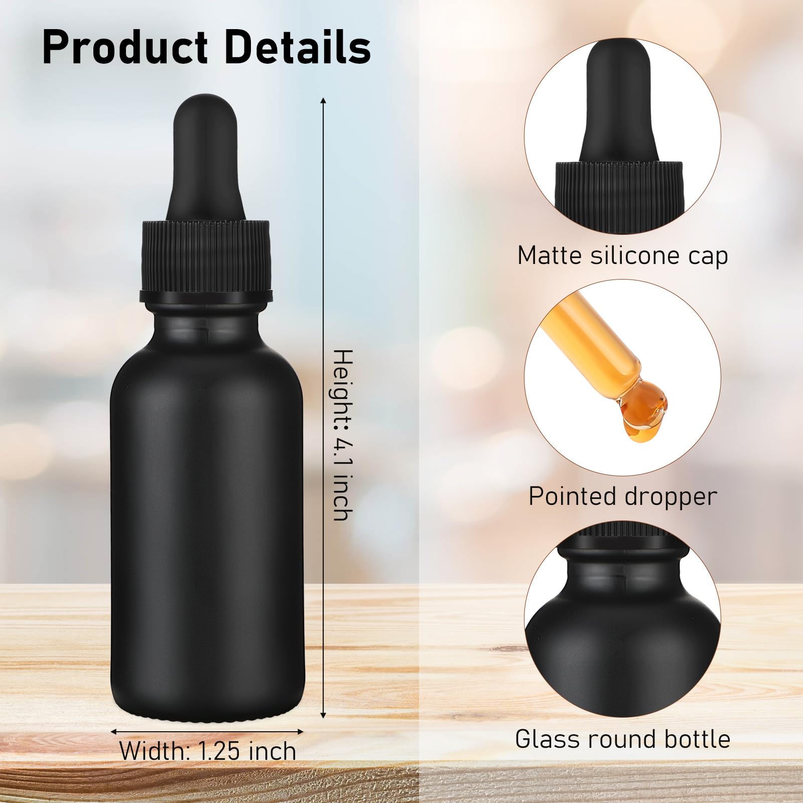 Epakh 100 Pieces Black Dropper Bottles 1oz Glass Bottles Bulk Round Bottles with Droppers and Hats 30ml Glass Dropper Bottles for Essential Oils Lab Tinctures Medicine Perfumes