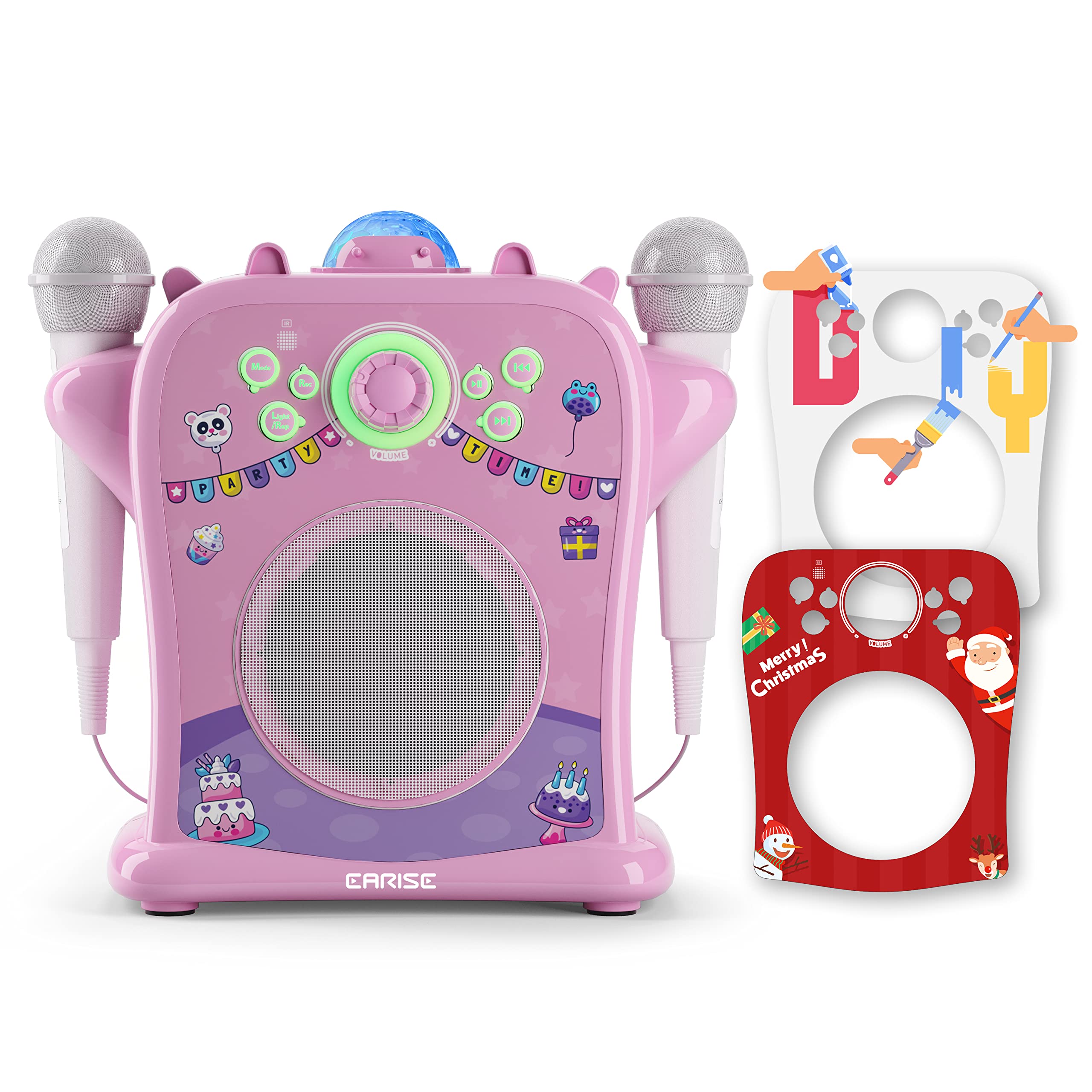 EARISE T29 Pro Karaoke Machine for Kids Girls with 2 Microphones, Singing Machine with 3 Interchangeable Theme Panels, LED Disco Lights, 12 EQ Effects, Birthday