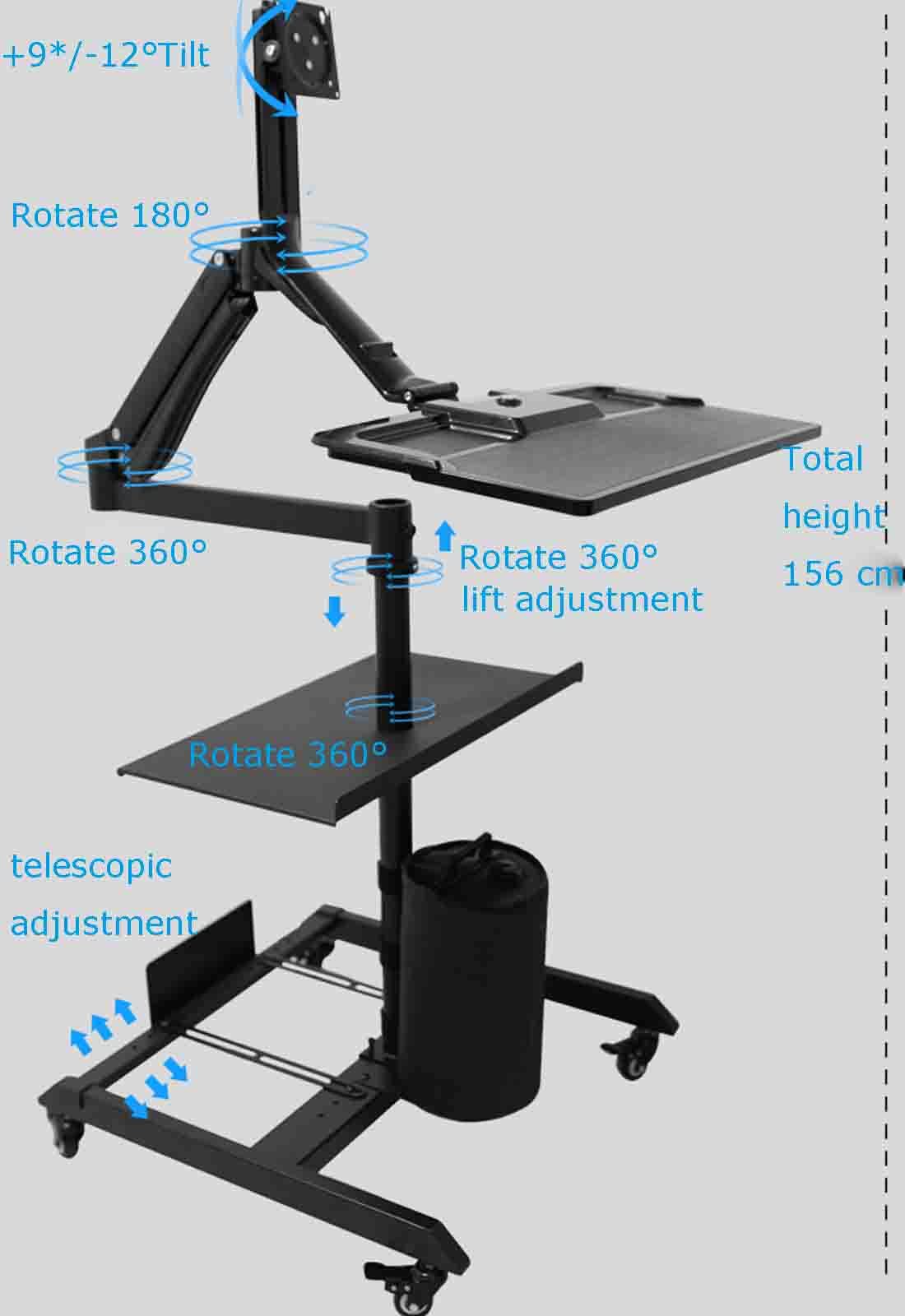 DADHI Single Gas Spring Arm Desk Stand/Holder Table,for 49" Computer Monitor,with Cup Holder Keyboard Tray,Height Adjustable Table