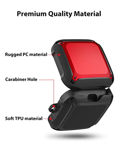 iMangoo for Beats Fit Pro Case Cover, Full-Body Protective Rugged Hard PC Soft TPU Armor Earbuds Case for Beats Fit Pro 2021 Headphones Accessories Charging Shell Protector with Carabiner Black/Red