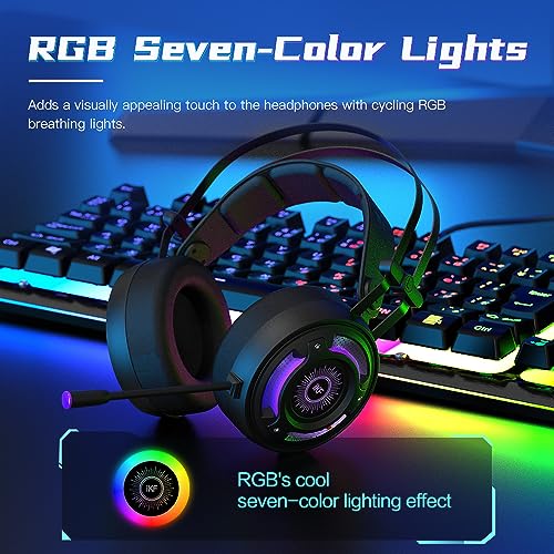 iKF Kira Gaming Wired Headphone for PC - Computer with Noise Cancelling Mic,7.1Surround Sound,50MMDriver -Headset with Call Noise Cancelling for PS4/PS5, Laptop, Office(Black)