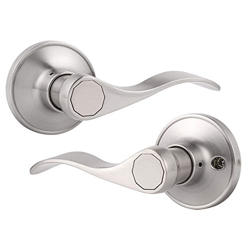 Gobrico Wave Style Euro Lever Handle Passage Door Lock Hall and Closet Leverset Lockset,Satin Nickel Finish,Keyless Non Locking,1Pack