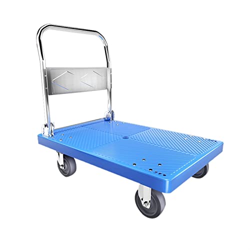 Generic Foldable Push Cart,Heavy Duty Platform cart with 4 Wheels with Swivel Wheels and Non-Slip Platform Surfac for Moving and Office Use (Color : Blue, Size : 90 * 60cm(B))
