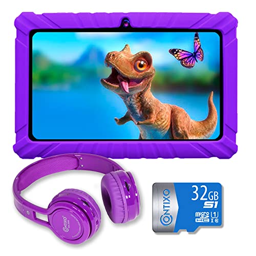 Contixo Kids Tablets Bundle - 7 inch 16GB Storage, Bluetooth, Android, Dual Cameras, Parental Control, Kids Bluetooth Headphone & 32GB microSD Card