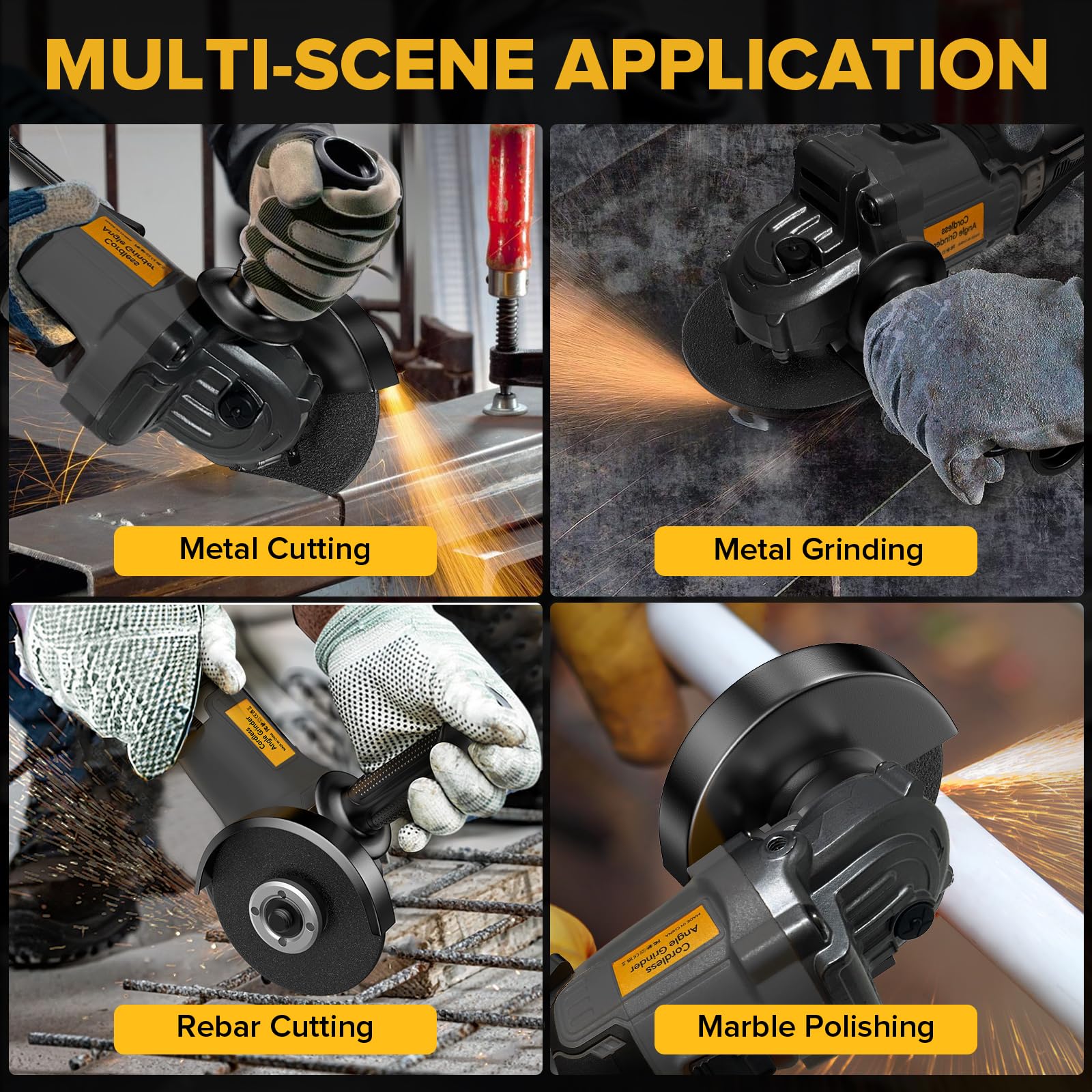 Cordless Angle Grinder for dewalt Batterys, 10000RPM Brushless Motor Grinder Tool, Electric Grinders Power Tools with Auxiliary Handle (Tool Only)