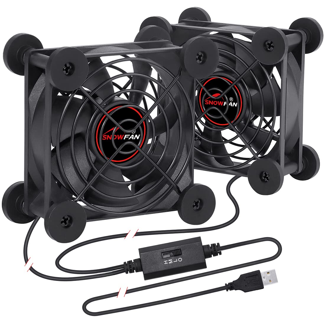 Snowfan U01, Silent Dual 80mm USB Fan, 5V Portable Cooling Fan, 3 Adjustable Wind speeds for Receiver DVR Playstation Xbox Computer Cabinet Cooling (duan fan 8025)