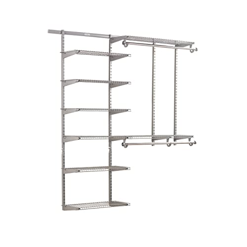 Rubbermaid Configurations Deluxe Custom Closet Kit, 3-6 Ft. Adjustable Metal Wire Shelving, Titanium Finish, Expandable Organization System, Hardware Included, for Home Closet/Pantry/Laundry/Mudroom