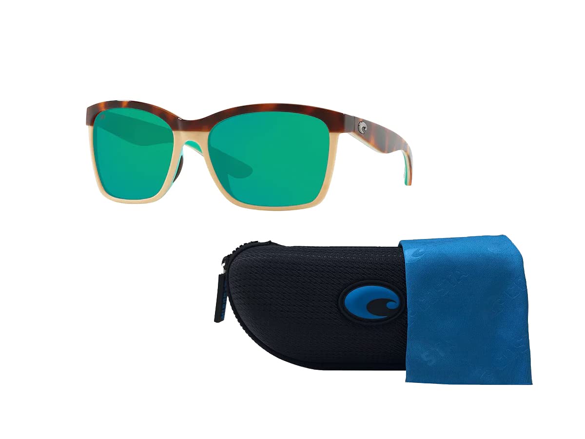Costa Del Mar Anaa 6S9053 905304 55MM Shiny Olive On Black/Grey 580P Plastic Polarized Square Sunglasses for Women + BUNDLE with Designer iWear Eyewear Kit