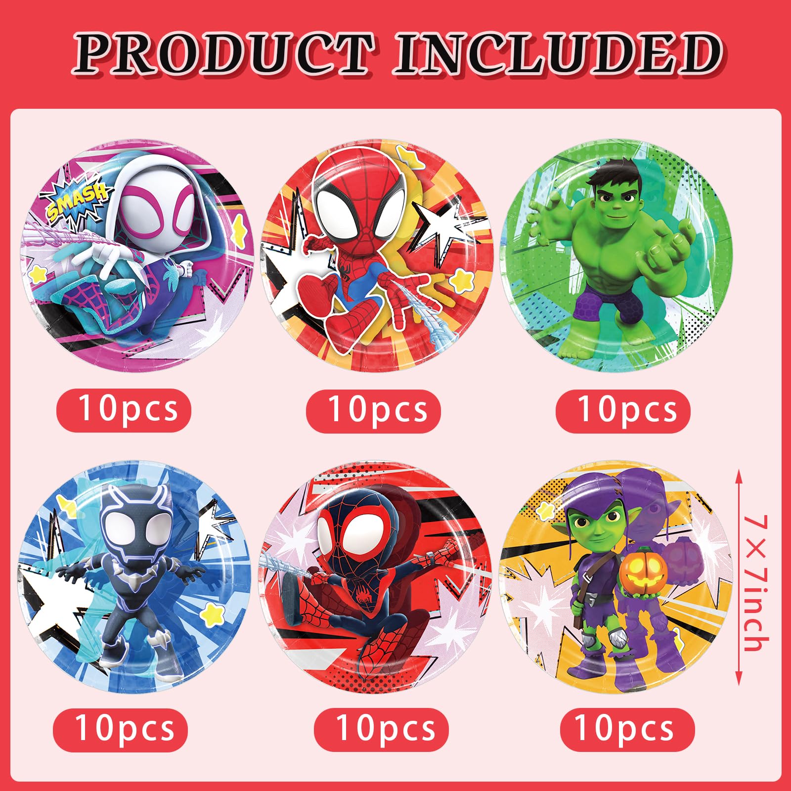 Gkszajo 60 Pcs Spider Party Plates, Disposable Paper Plate, Spider Birthday Party Supplies, 7 Inches