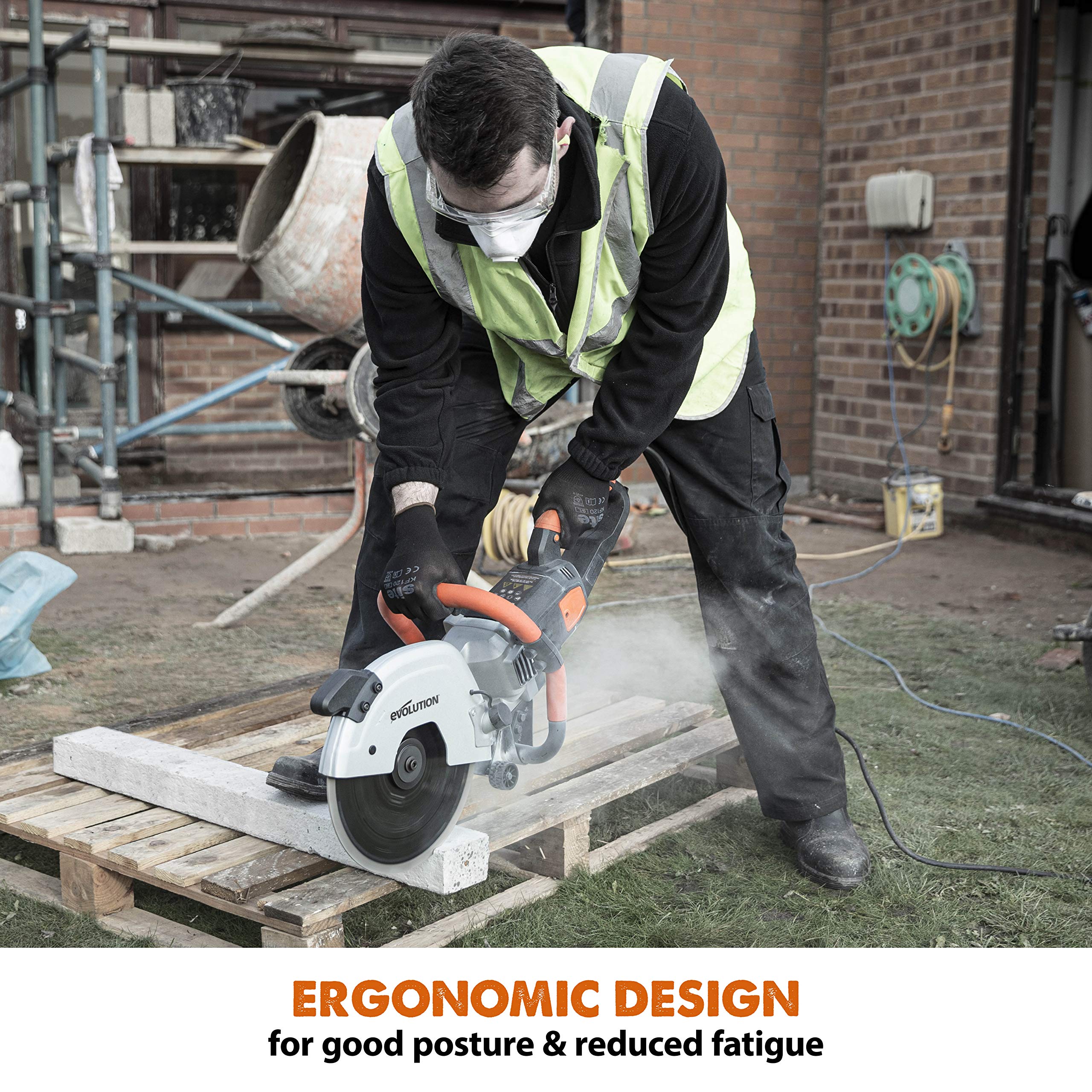 Evolution Power Tools R300DCT 12 inch Concrete Saw (Aka Circular Saw, Angle Grinder, Chop / Cut Off Saw, Demo Saw, Disc / Power Cutter) Electric Motor, No Gas - 4-1/2" Cut - Incl Diamond Masonry Blade
