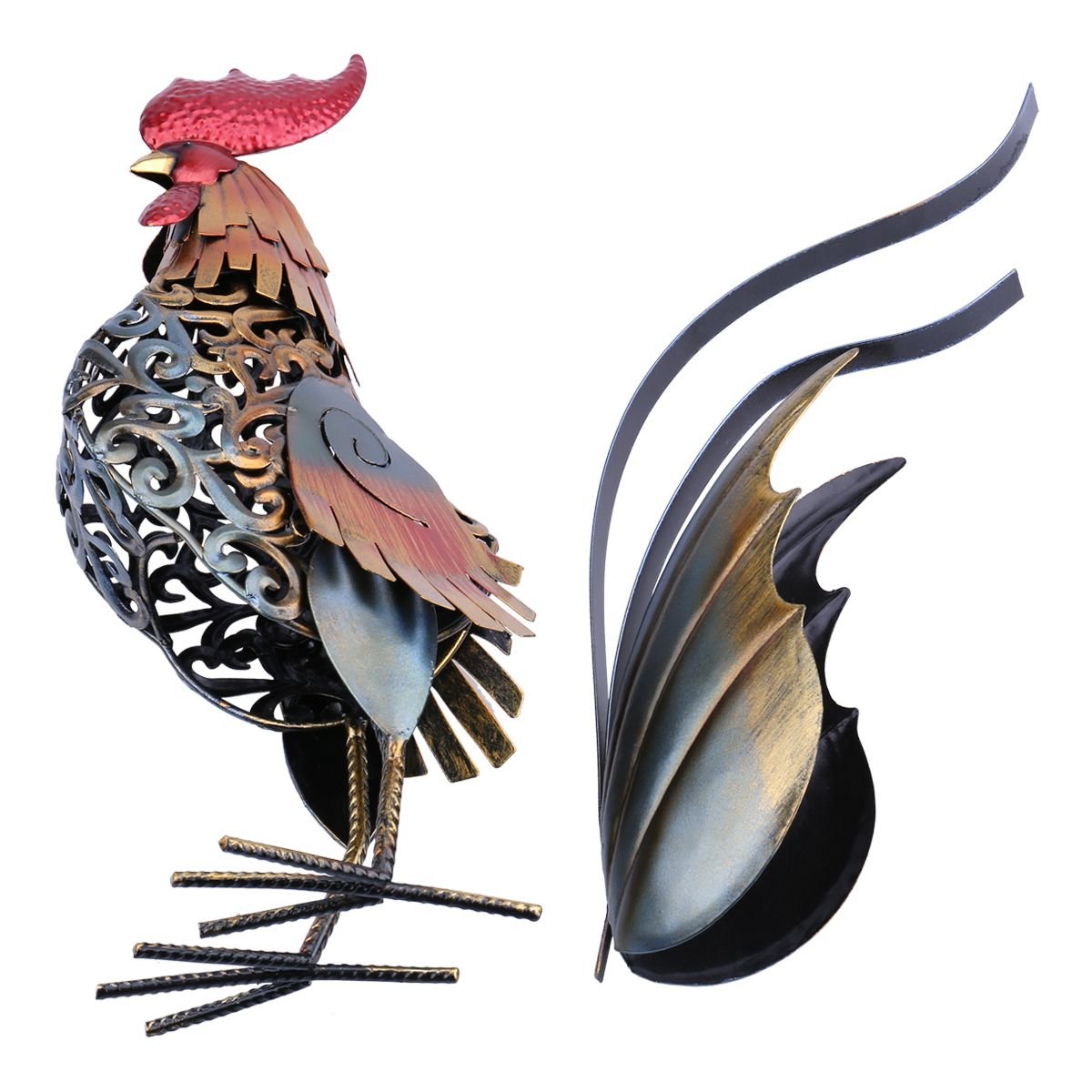 Too-arts Metal Sculpture Carved Iron Rooster Home Furnishing Artwork Craft Gifts