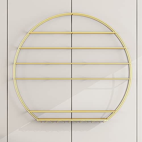 Gold Round Wall-Mounte Wine Rack ， Bar Restaurant Kitchen Wine Bottle Storage Shelf ，Hanging Wine Glass Holder Suspended Stemware Floating Organizer Shelves