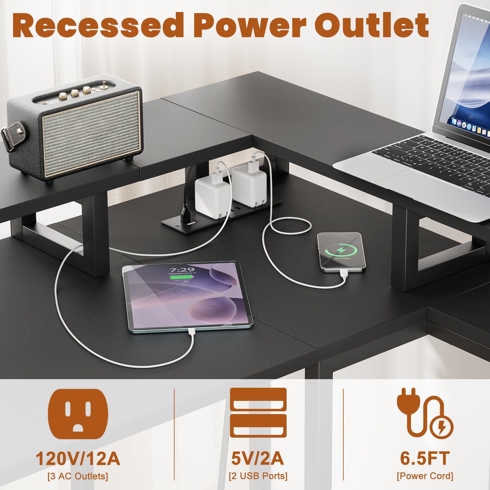 Homieasy Small Computer Desk with File Drawer Cabinet, L Shaped Office Desk with Printer Stand & Monitor Stand, 39 Inch Gaming Desk with Power Outlets Led Light Storage Bag Hanging Hooks, Black