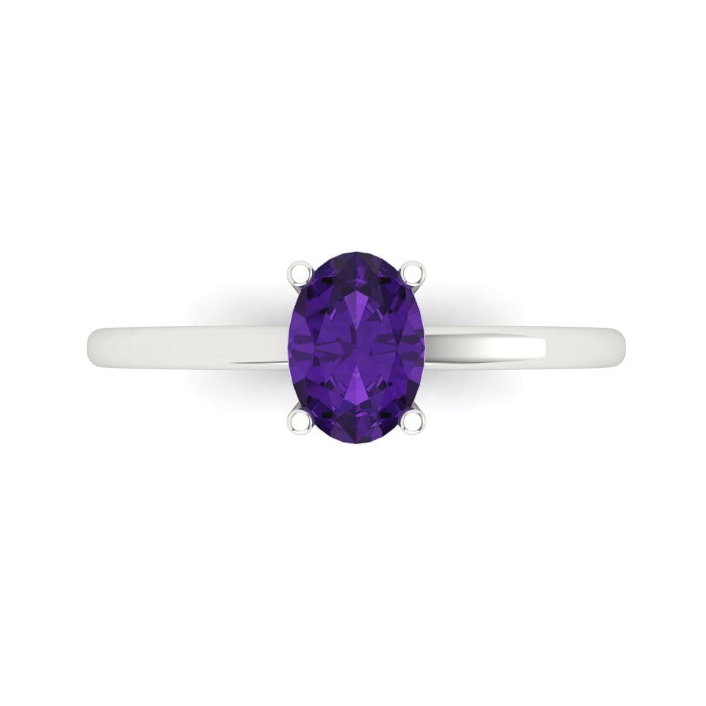 Clara Pucci 1.0 ct Oval Cut Solitaire Natural Amethyst gemstone Wedding Bridal Designer Anniversary Engagement Ring Real 14k White Gold