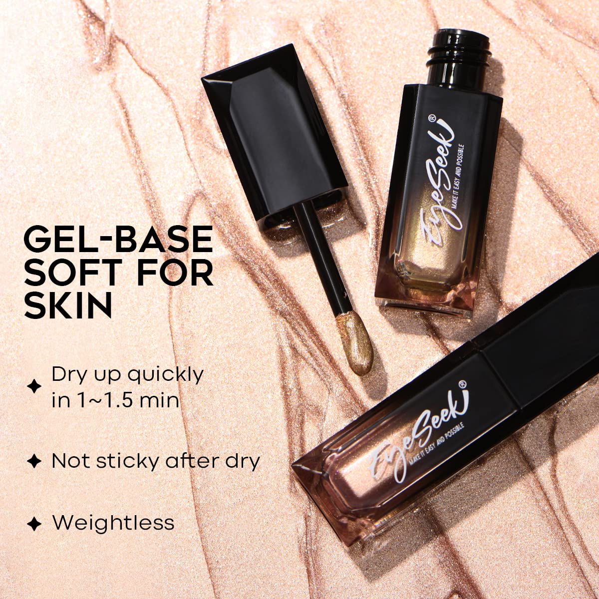 EYESEEK 6PCS Liquid Glitter Eyeshadow Metallic Eye Makeup Set, Brilliant Cream Gel Shimmer Eye Shadow Brightener Eyeliner, Eyes Liner Make Up Kit - Metallic Brown