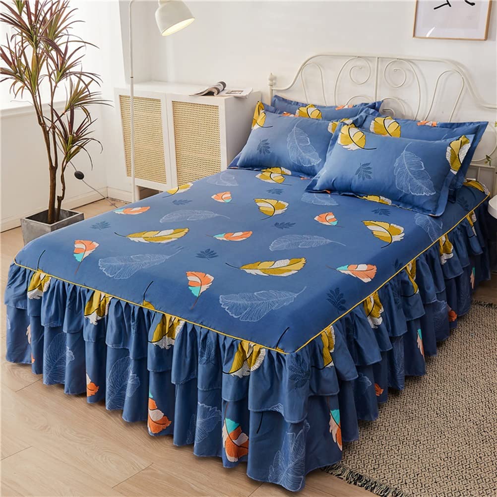 Ruffled Bed Skirt Drop Dust Skirt and Area Rug Soft Fade Resistant Machine Washable Lightweight Breathable Weave Knit Bedding Coverlets Bedspreads Quilt (Color : Dark Blue, Size : 180cmx200cm)