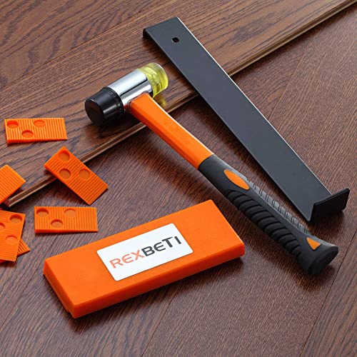 REXBETI 43-Piece Laminate Wood Flooring Installation Kit with 40 Spacers, Tapping Block, Heavy Duty Pull Bar and Diameter 1 3/8" High-Strength Fiberglass Handle Mallet, Non Slip Soft Grip