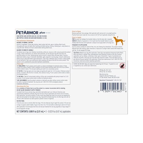 PetArmor Plus Flea and Tick Prevention for Dogs, Dog Flea and Tick Treatment, 1 Dose, Waterproof Topical, Fast Acting, Small Dogs (5-22 lbs)