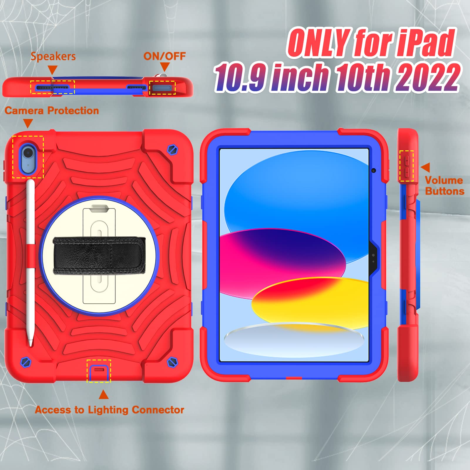 eTopxizu iPad 10th Gen 2022 Case, [360 Rotating Stand] [Pencil Holder][Shoulder Strap] [Screen Protector] for New iPad 10th Gen, iPad 10.9 Inch 2022, Red