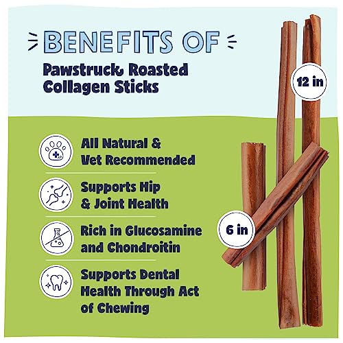 Pawstruck All Natural 11-12" Roasted Collagen Sticks for Dogs - Low Odor & Long Lasting Alternative to Bully Sticks and Rawhide Chews - Grain Free, Single Ingredient & Vet Approved - 5 Pack