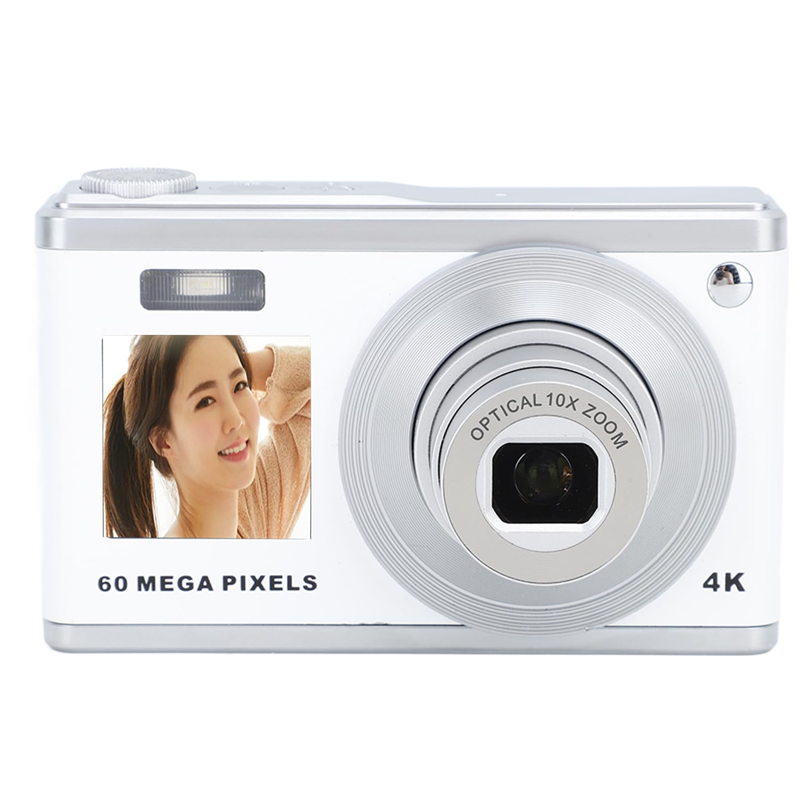 Compact Camera, Autofocus Digital Camera Dual HD IPS Screen with Built in Flash for Photography (White)