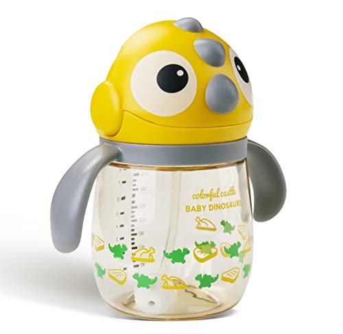 Sippy Cup for Baby Months 6+, Weighted Straw PPSU Non Spill Cup for Toddlers, Baby Straw Cup with Handles, Spill-Proof, Leak-Proof Soft Spout Cup 240ml, BPA Free (Yellow)