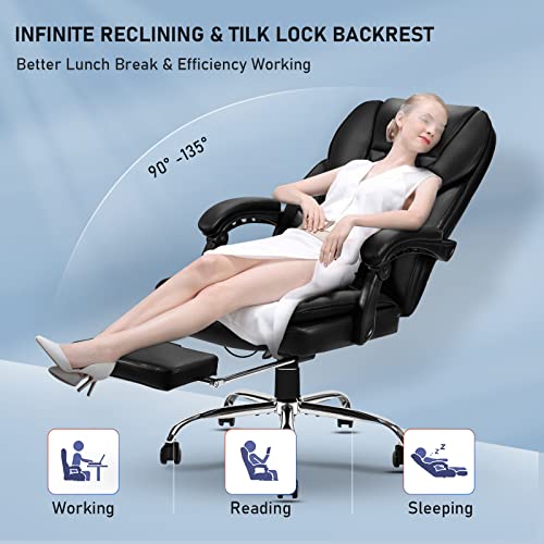 NOBLEMOOD Heated Massage Office Chair Ergonomic High Back Reclining Computer Chair Height Adjustable Swivel Executive Desk Chairs with Footrest and Lumbar Pillow (Black)