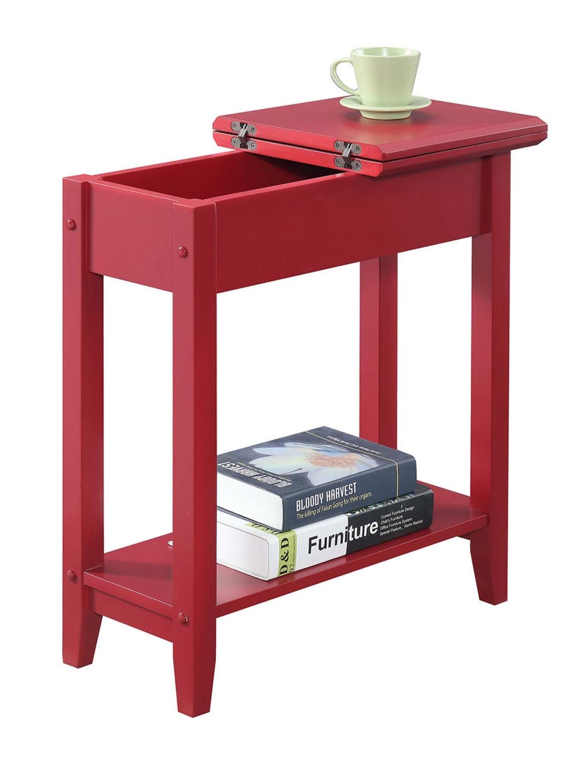 Convenience Concepts American Heritage Flip Top End Table with Shelf, 23", Cranberry Red