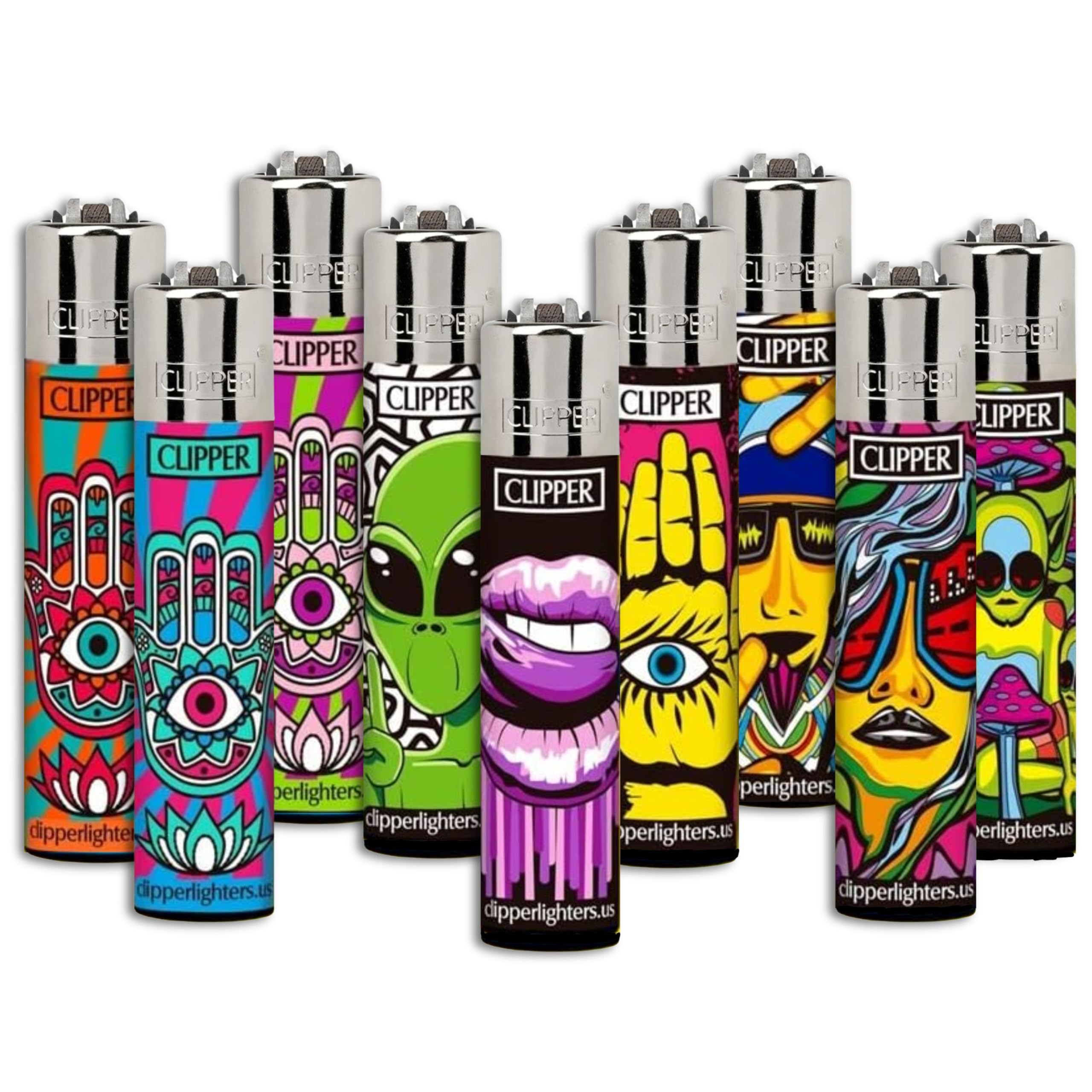Clipper Lighter – Cp11 – Mix Designs – 9 Lighters - Safe Butane Clipper Lighter - Refillable Lighters in Assorted Colors - Reusable Lighter - Soft Flame Kitchen Lighter -(Colors and design will vary)