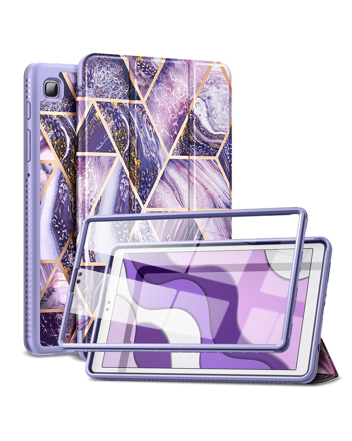 ONPINT Case for Samsung Galaxy Tab A7 Lite Case 2021 8.7 Inch (SM-T220 / T225 / T227),【Built in Screen Protector】 Lightweight Leather Case Full Body Smart Cover with Magnetic Trifold Stand-Purple