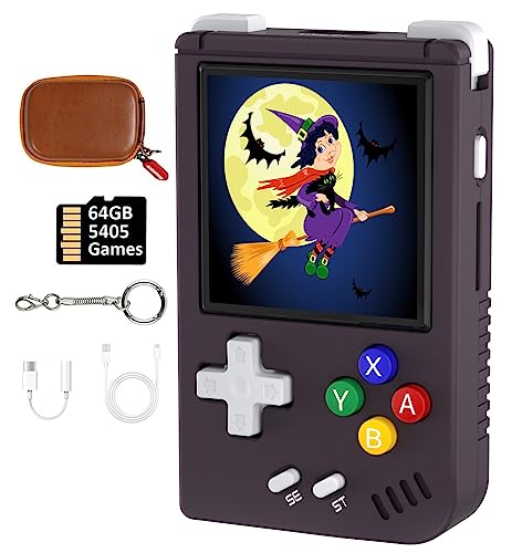 RG Nano Retro Handheld Game Console , Aluminum Alloy CNC Support Clock , Music Player Function 1.54 Inch IPS Screen 64G TF Card 5405 Games with Portable Bag (Purple)