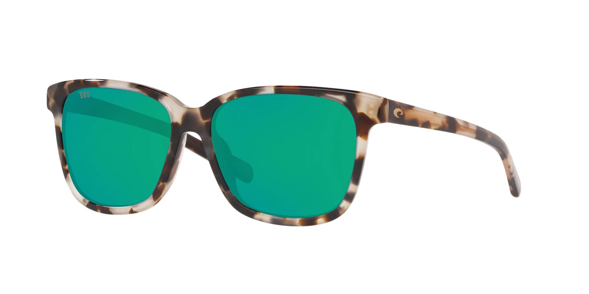 Costa Del Mar Woman Sunglasses Shiny Tiger Cowrie Frame, Green Mirror Lenses, 57MM