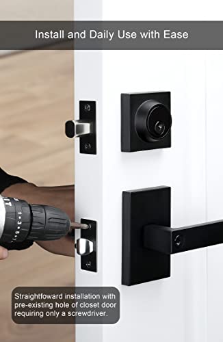 goldenwarm Keyed Alike Black Door Handle with Deadbolt, Square Contemporary Matte Black Exterior Door Lock Set with Deadbolt, Heavy Duty Zinc-alloyed Front Entry Door Locksets with Deadbolt(1 Pack)