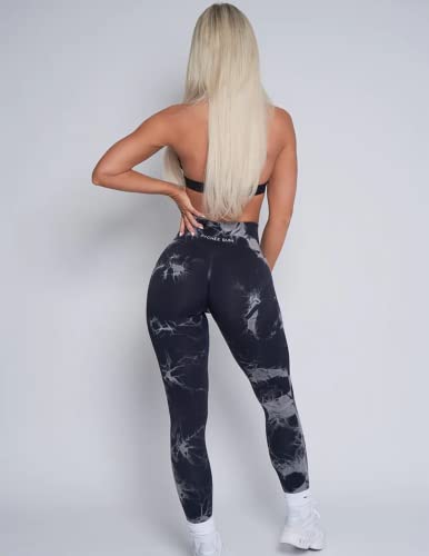 Pchee Bum Marble Workout Scrunch Butt Leggings for Women - High Waisted, Squat Proof, Seamless Lifting Compression, TikTok Yoga Pants, Workout Leggings with Tummy Control (Medium, Black Lightning)