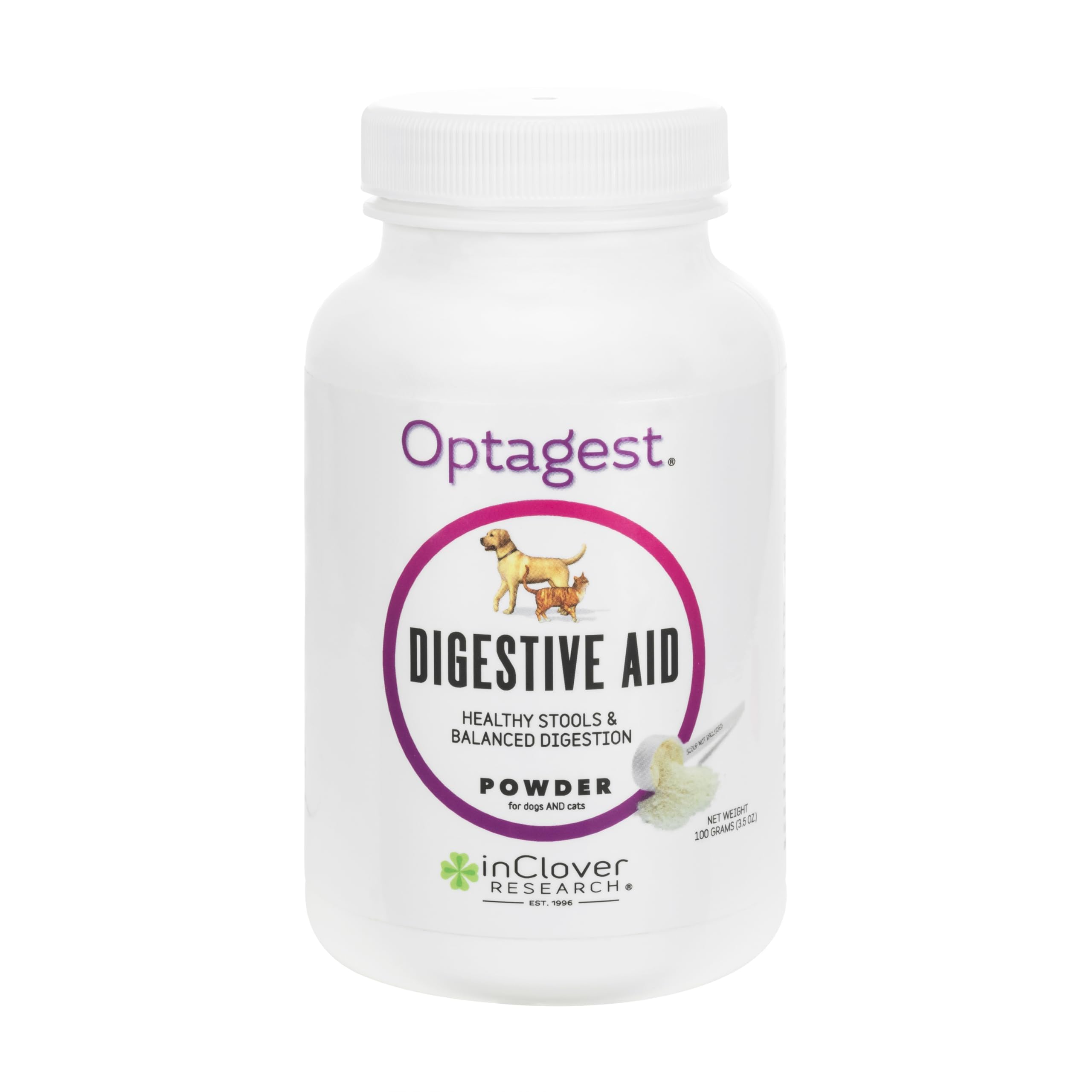 InClover Optagest Natural Digestive Aid, Organic Prebiotics & Enzymes Supplement Powder for Dogs and Cats - Promotes Healthy Stools, Less Gas, Optimal Nutrient Absorption, Intestinal Balance, 3.5oz