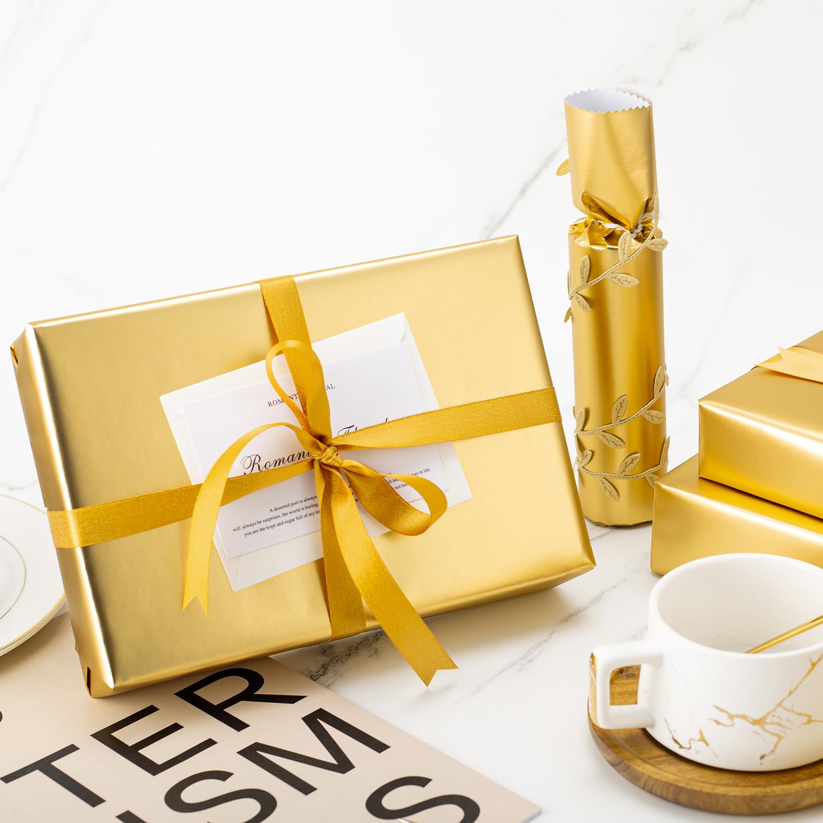 MAYPLUSS Jumbo Wrapping Paper Roll-81.8 sqft. Matte Gold Solid Color for Birthday, Christmas, Wedding, Baby Shower, Holiday, Bridal Shower-30in x 33ft