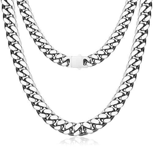 Krfy Silver Chain for Men Boys 18K Gold Plated 316L Stainless Steel Miami Cuban Link Chain for Women 10mm Diamond Cut Mens Chunky Thick Cuban Link Chain Necklace 20 Inches