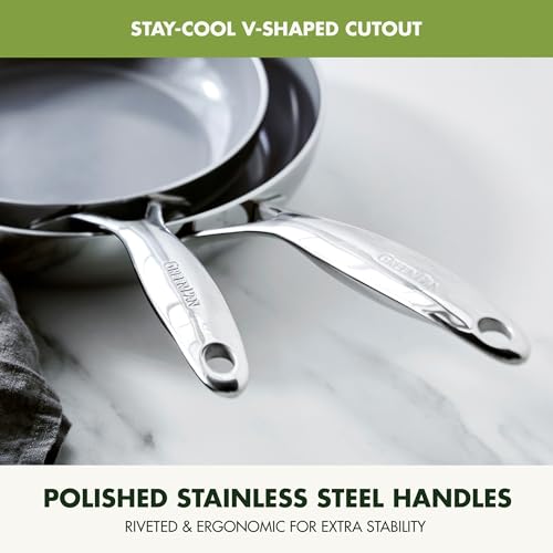 GreenPan Valencia Pro Tri-Ply Stainless Steel 8β and 10β Frying Pan Skillet Set, Healthy Ceramic Nonstick PFAS-Free PFOA-Free Coating, Multi Clad Cookware, Induction, Dishwasher Oven and Broiler Safe