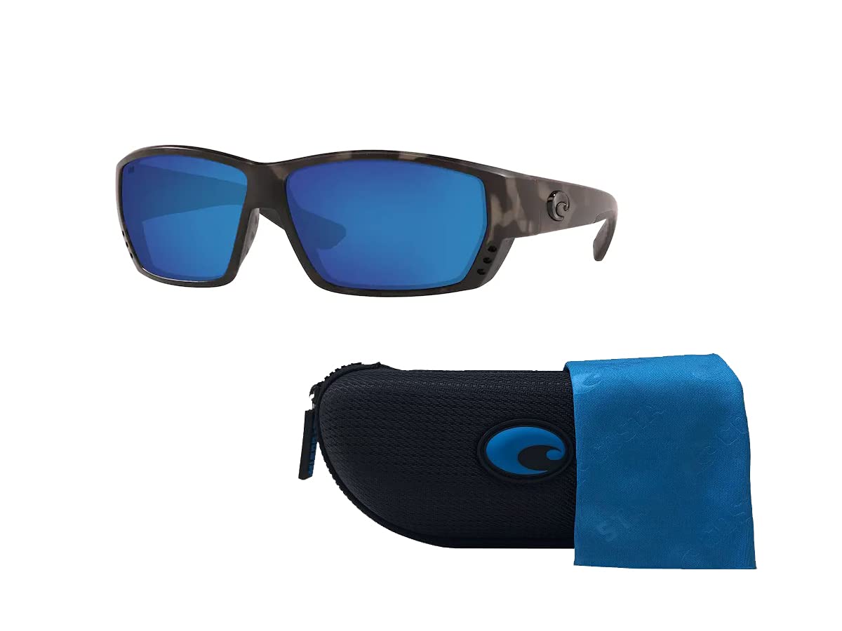 Costa Tuna Alley 6S9009 900929 62MM 1400C Ocearch Mat Tiger Shark/Blue Mirror 580G Glass Polarized Rectangular Sunglasses for Men + BUNDLE with Designer iWear Eyewear Kit