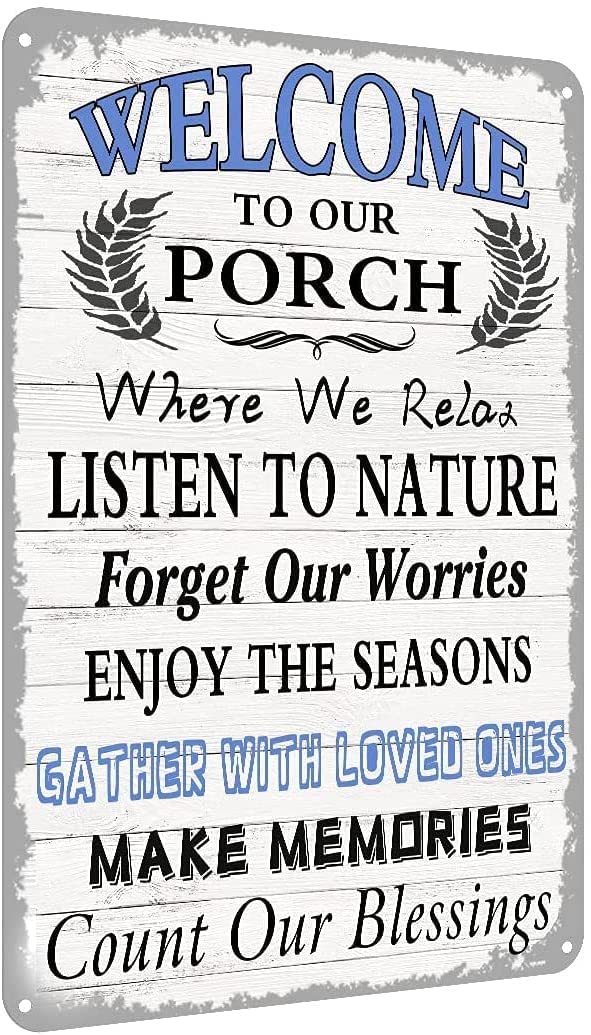 Viodenl Vintage Metal Tin Sign Welcome to Our Porch Home Decor Patio Farmhouse Bar Coffee Shop Wall Decor Porch Sign 16 x 12 Inches