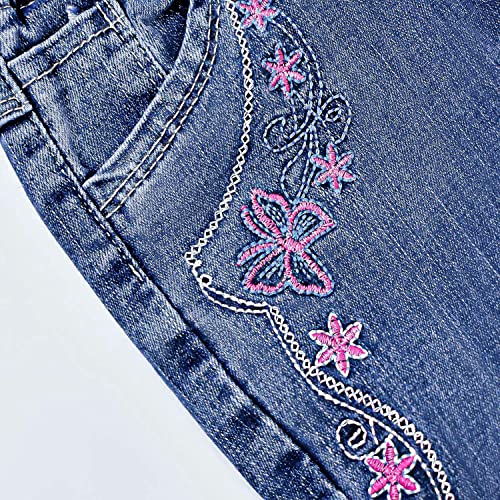 Peacolate 5-10Years Little Big Girls 2pcs Clothing Set Pink Stripe T Shirt and Blue Butterfly Embroidered Bootcut Jeans(Pink,6-7Years)