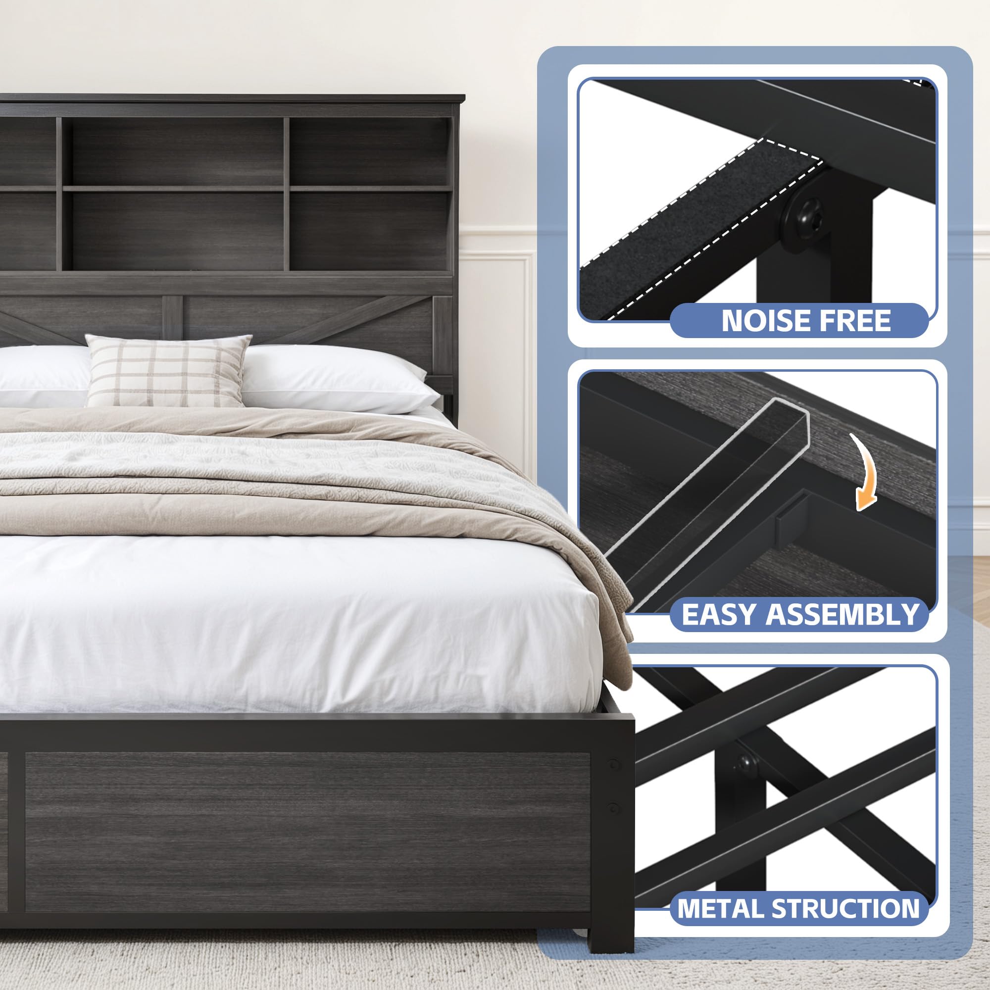 Foredawn Queen Bed Frame with Bookcase Headboard