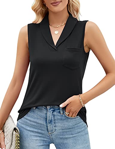 KTILG Tank Tops for Women Trendy Sleeveless Summer Tanks for Women V Neck Tank Tops for Women Office Polo Tank Top (Black M)