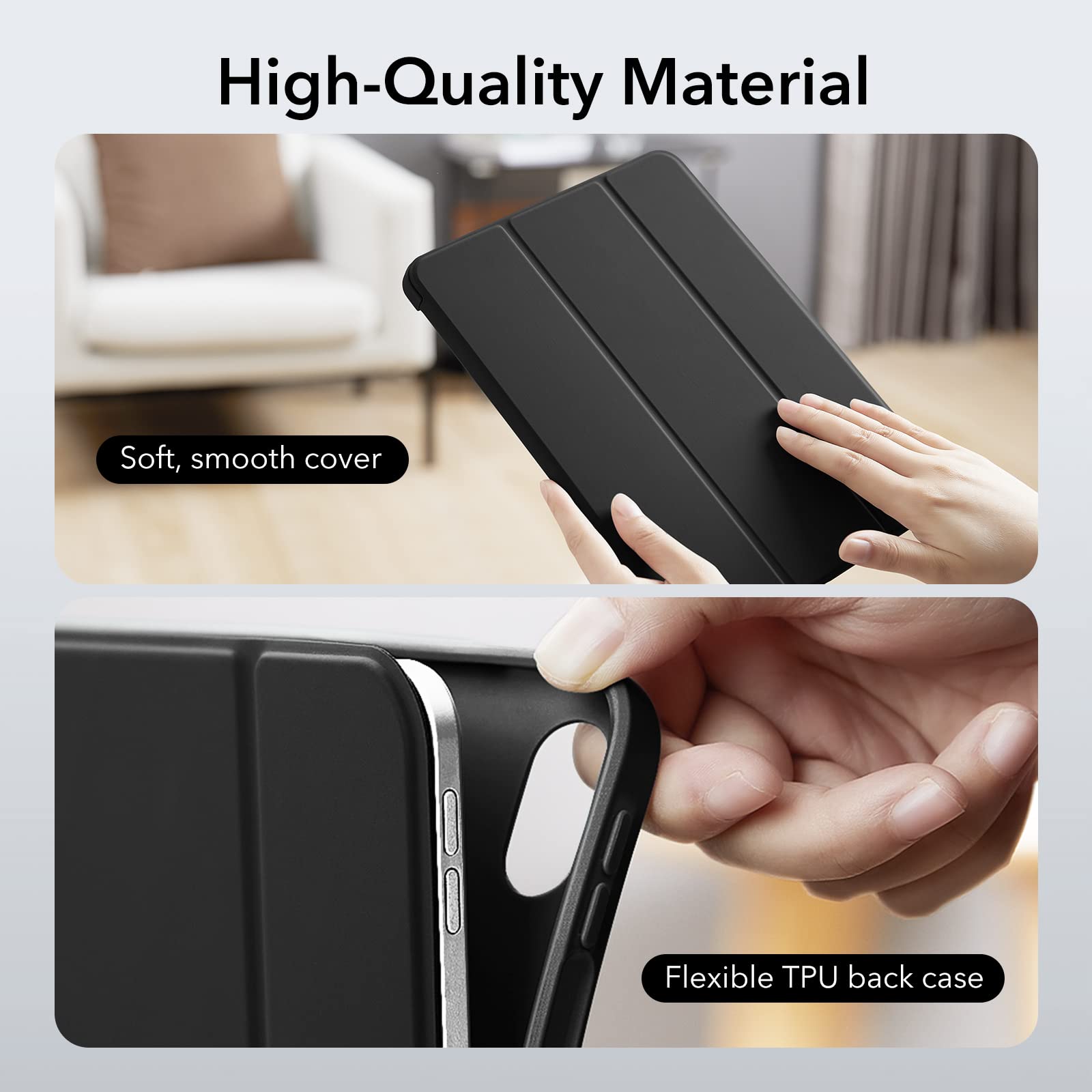 ESR for iPad 10th Generation Case(2022), Trifold Stand Case Compatible with iPad 10.9 Inch with Flexible Back, Built-in Pencil Holder, Pencil 2 Support, Auto Sleep and Wake, Slim and Light, Black