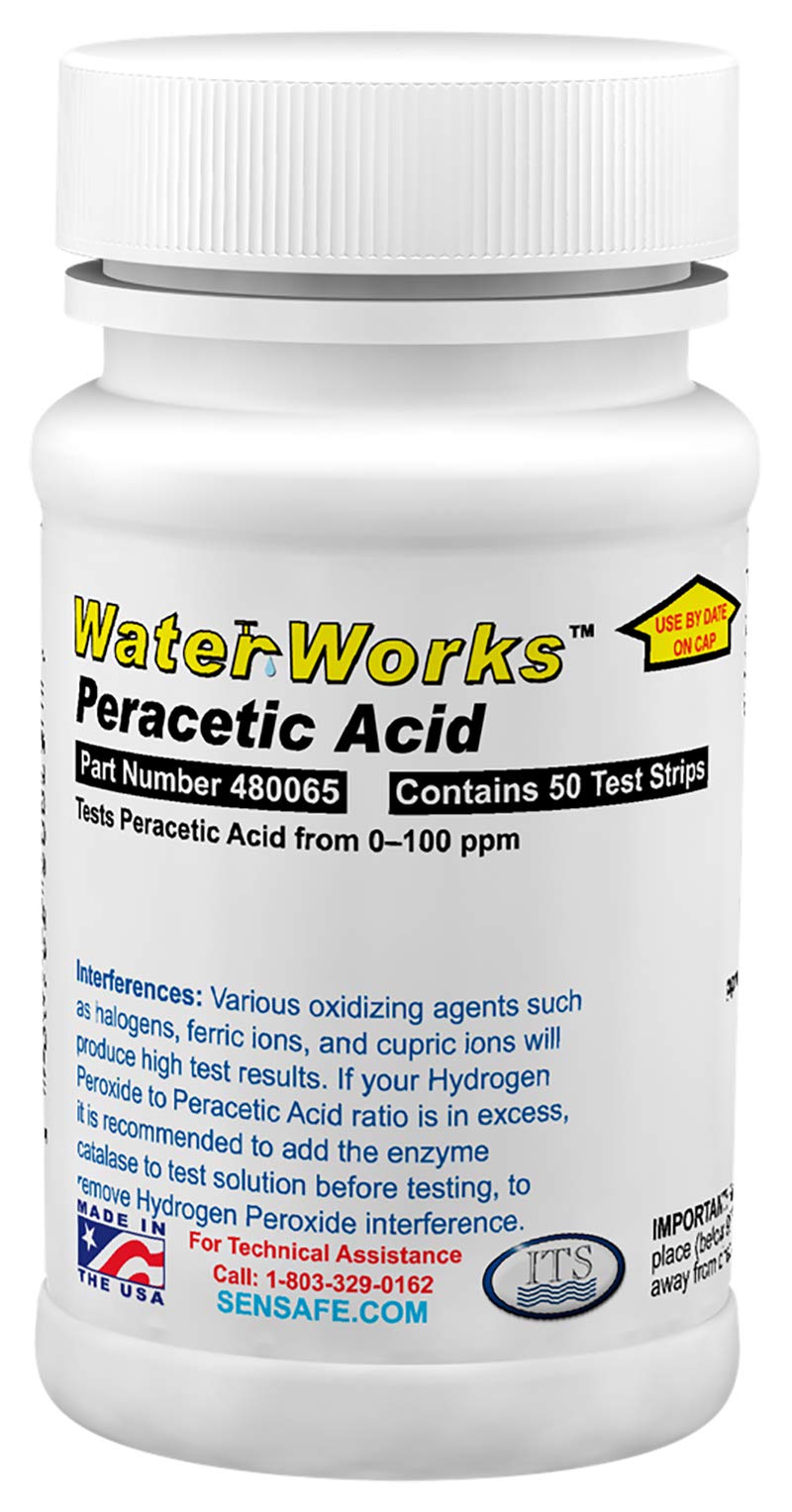 Industrial Test Systems WaterWorks 480065 Peracetic Acid Test Strip, 32 Seconds Test Time, 0-100 ppm Range (Pack of 50)