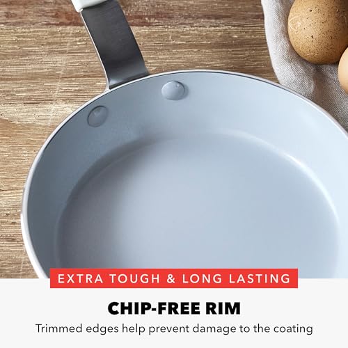 GreenPan x Bobby Flay 8” Frying Pan Skillet, Professional Grade Aluminum, PFAS & PFOA-Free Ceramic Nonstick, Induction Suitable, Stainless Steel Silicone Grip Handle, Dishwasher & Oven Safe, Cream