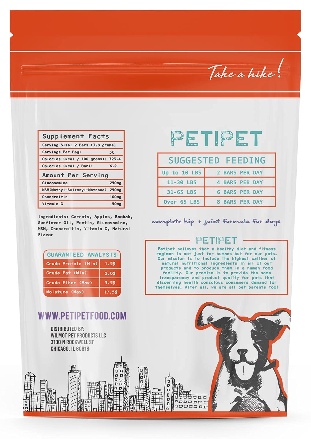 PetiPet Hip & Joint Health Bars | Dog Joint Supplement Support for Dogs with Glucosamine, Chondroitin, MSM | Glucosamine for Dogs Soft Chews | Advanced Pet Joint Support and Mobility - (60 ct)