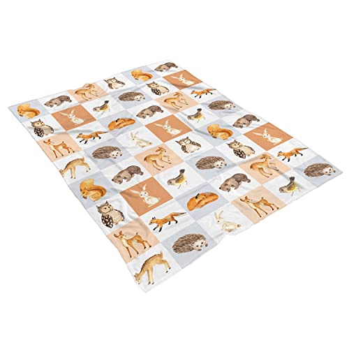 Forest Animals Blanket, Forest Baby Blanket, Deer Rabbit Owl Fox Bear Squirrel Hedgehog Baby Blanket, Forest Animals Nursery Blanket, Super Soft Plush Blanket for Kids Scozys