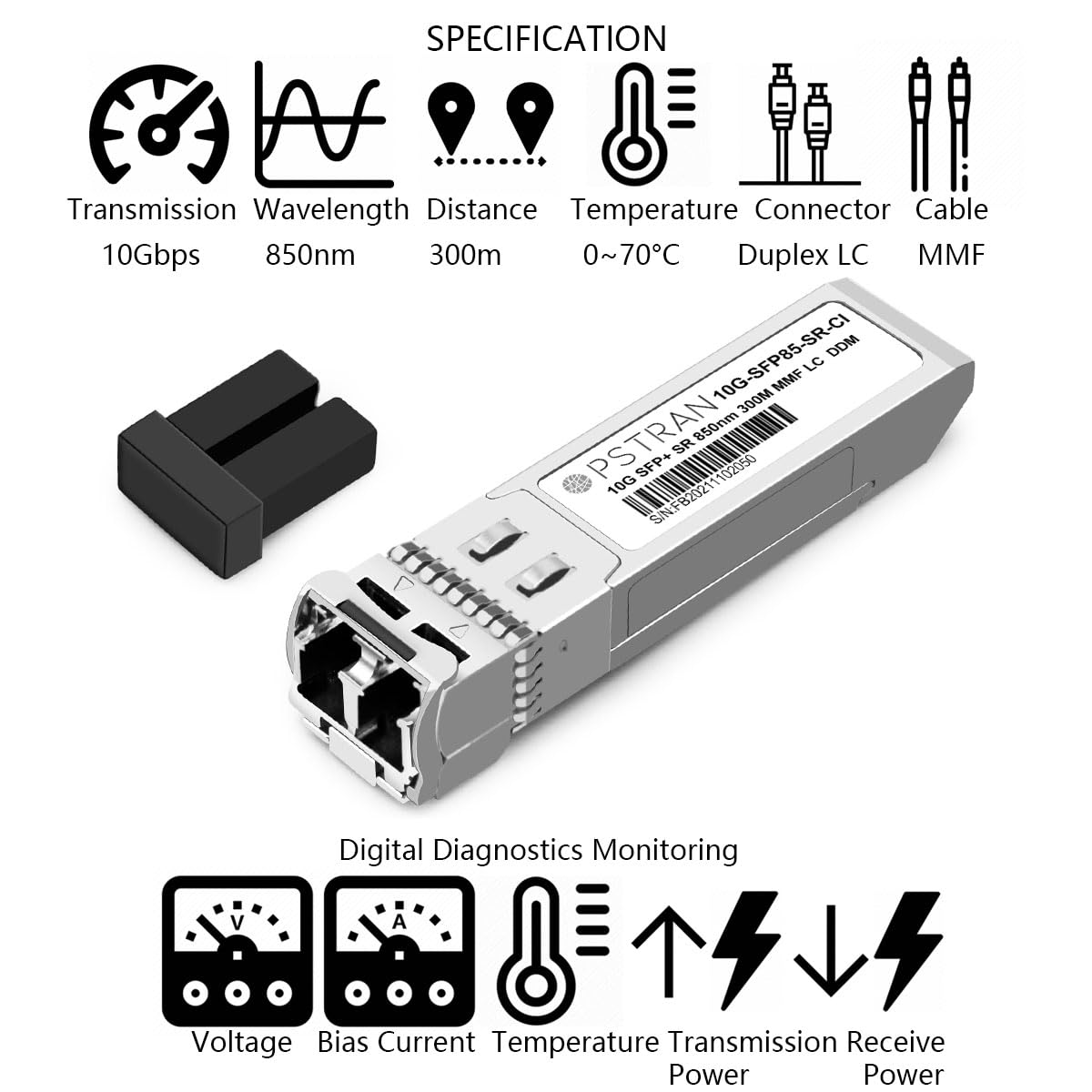 OPSTRAN 10GBASE-SR SFP+ Optical Transceiver Module Compatible with Intel E10GSFPSR 850nm 300m DDM Duplex LC MMF