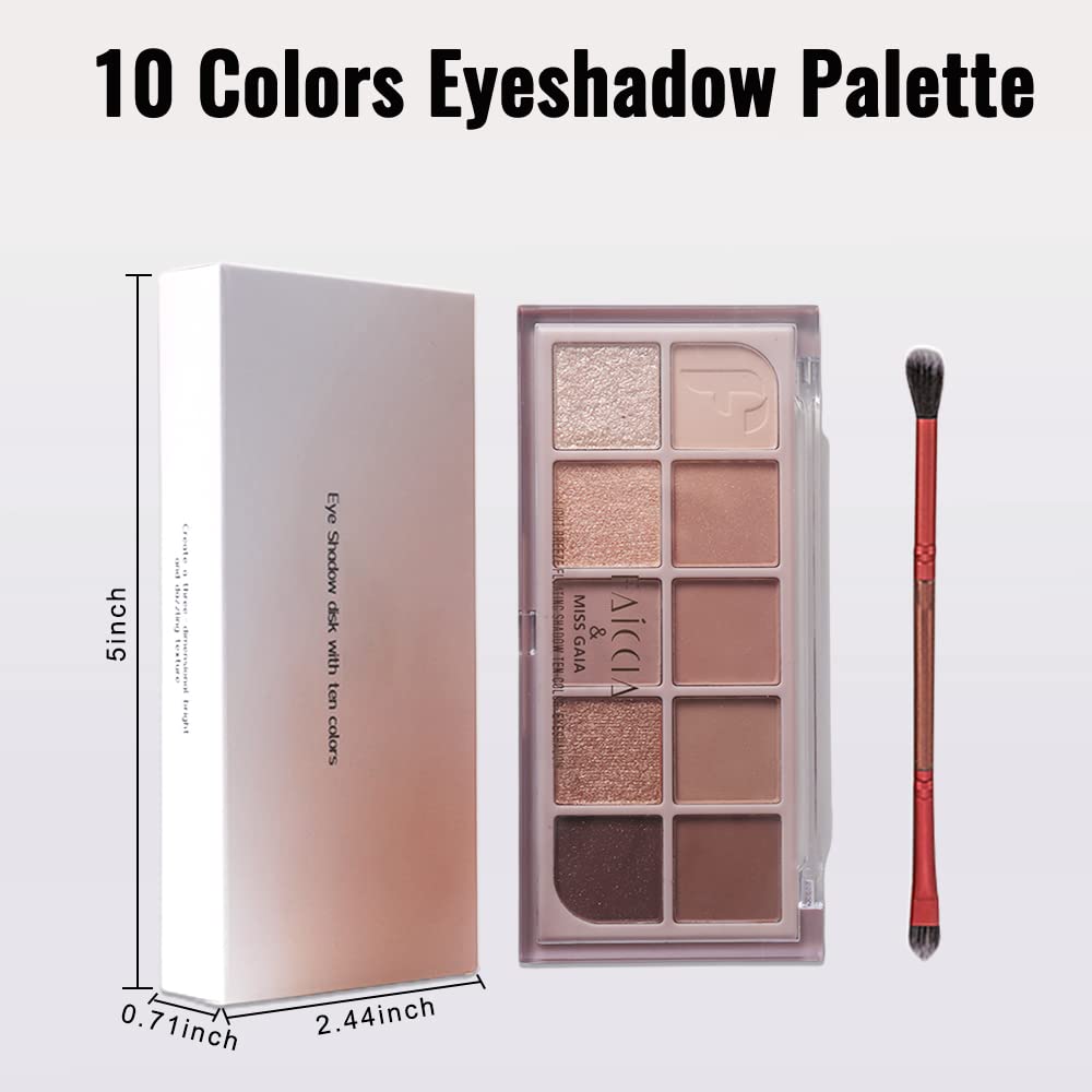 Erinde 10 Color Eyeshadow Palette Makeup - Matte Shimmer Glitter Eye Shadow, Ultra-Blendable, High Pigmented, Naturing-Looking, Neutral Nude Eyeshadow Palette with Professional Brush, Maple Leaf Brown